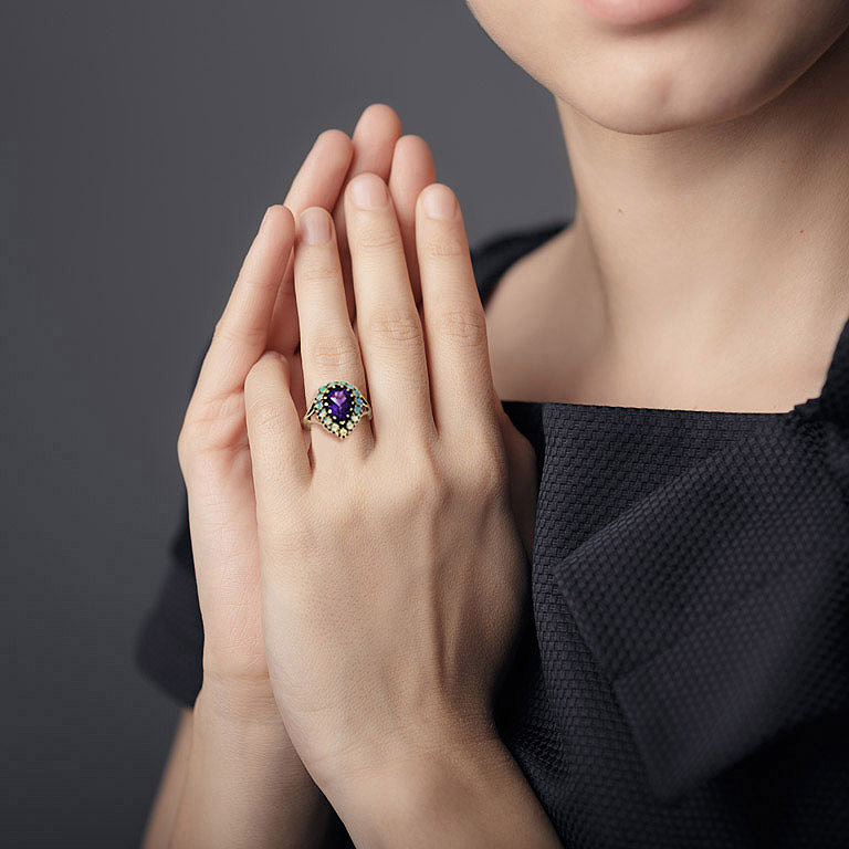 Amethyst Opal Cocktail Halo Ring (R0718) - ANTIKA